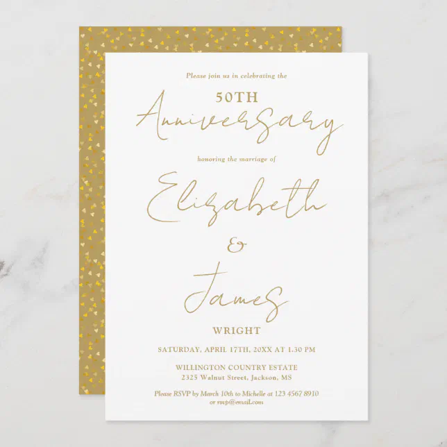50th Wedding Anniversary Gold Script Wedding Invitation | Zazzle