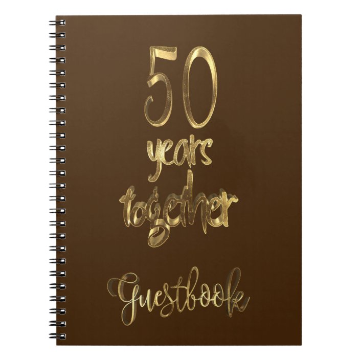 50th Wedding Anniversary Guest Book Gold Text | Zazzle.com