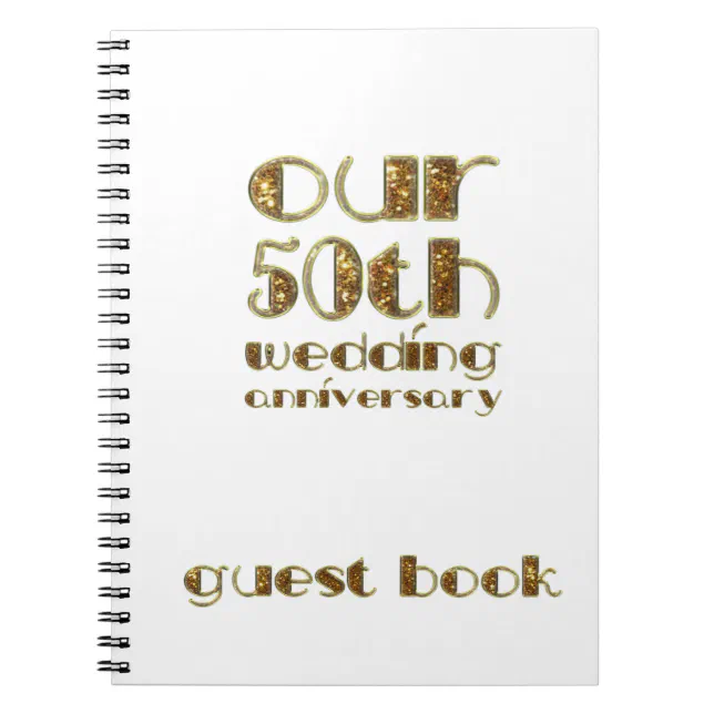 50th Wedding Anniversary Guest Book Gold White | Zazzle