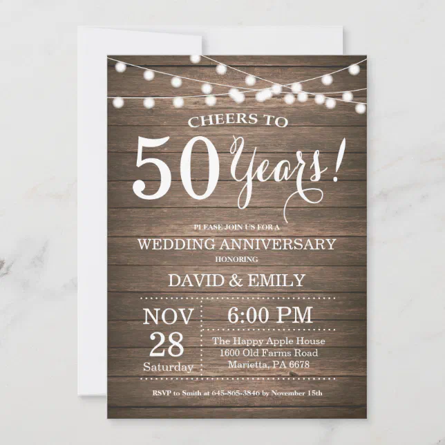 50th Wedding Anniversary Invitation Rustic Wood | Zazzle