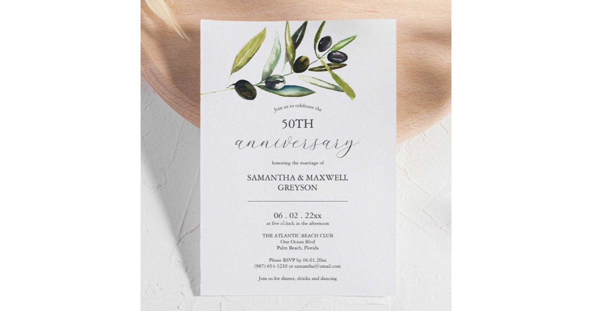 50th Wedding Anniversary Invitations Olive Branch | Zazzle