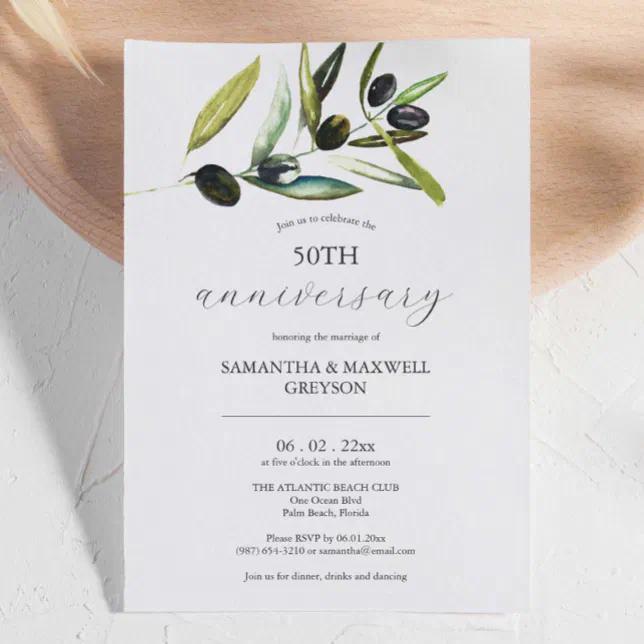 50th Wedding Anniversary Invitations Olive Branch | Zazzle