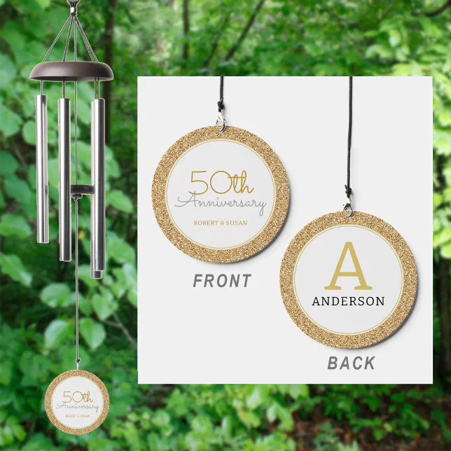 50th Wedding Anniversary Monogram Faux Glitter Wind Chime | Zazzle