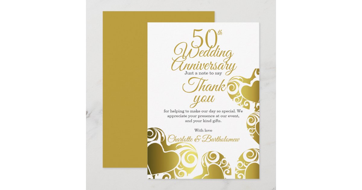 50th Wedding Anniversary Party Heart Thank You Card | Zazzle