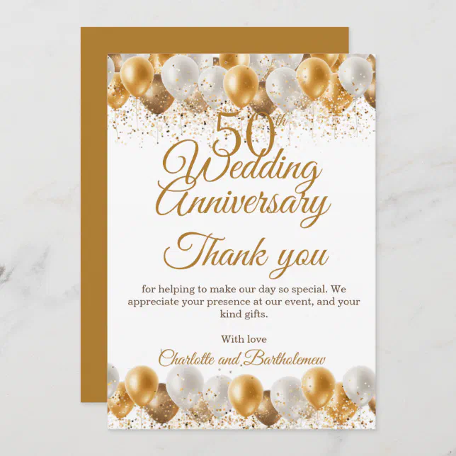 50th Wedding Anniversary Party Thank You Card | Zazzle