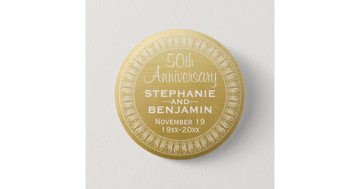 50th Wedding Anniversary Personalized gold Button | Zazzle