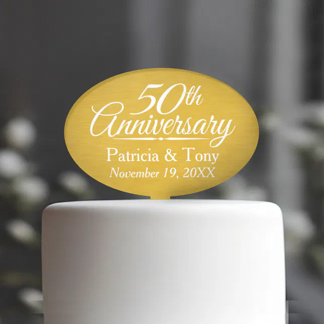 50th Wedding Anniversary Personalized Golden Cake Topper | Zazzle