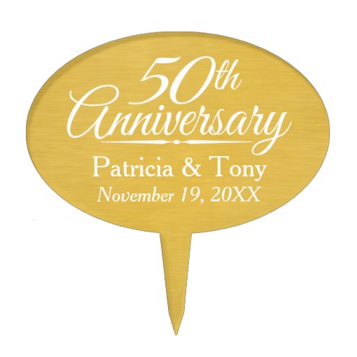 50th Wedding Anniversary Personalized Golden Cake Topper | Zazzle