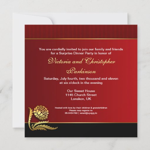 50th wedding anniversary red golden invitations | Zazzle