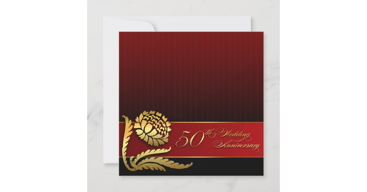 50th wedding anniversary red golden invitations | Zazzle