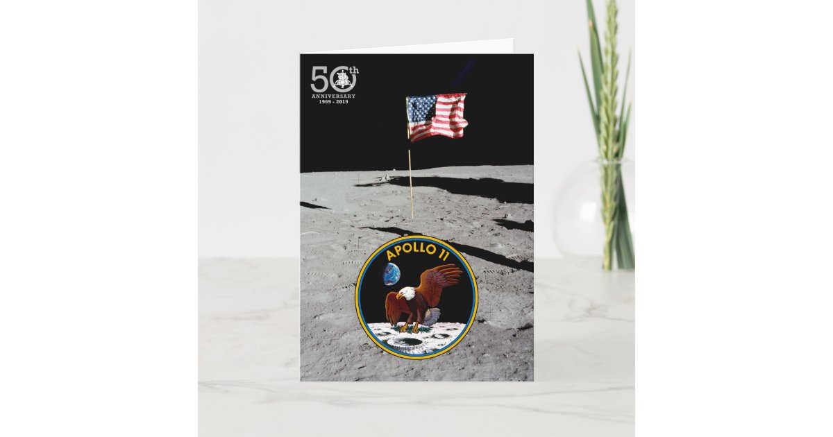 50th Years Moon Landing, insignia & American flag: Card | Zazzle