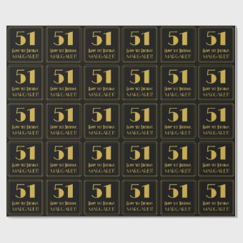 51st Birthday ~ Art Deco Inspired Look "51", Name Wrapping Paper | Zazzle