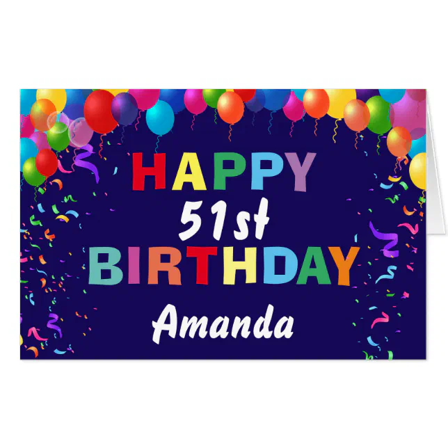 51st Birthday Balloons Navy Blue Extra Large Jumbo Card | Zazzle
