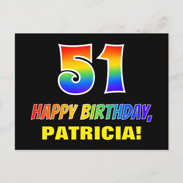 51st Birthday: Bold, Fun, Simple, Rainbow 51 Postcard | Zazzle