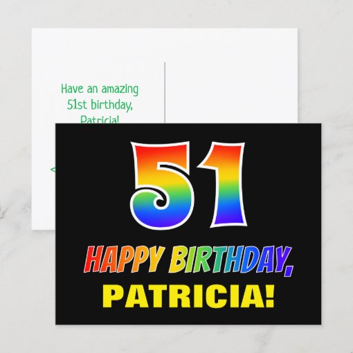 51st Birthday: Bold, Fun, Simple, Rainbow 51 Postcard | Zazzle