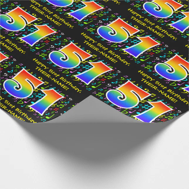 51st Birthday: Colorful Music Symbols, Rainbow 51 Wrapping Paper | Zazzle