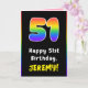 51st Birthday: Colorful Rainbow # 51, Custom Name Card | Zazzle