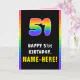51st Birthday: Colorful Rainbow # 51, Custom Name Card | Zazzle