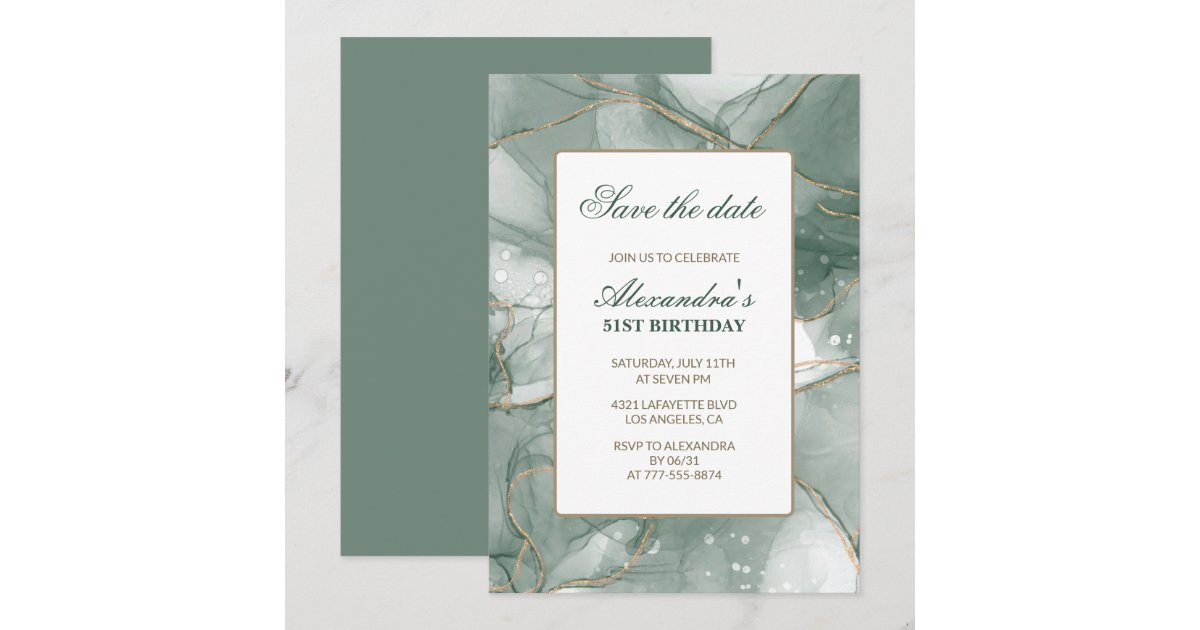 51st birthday invitations Save the date Green | Zazzle