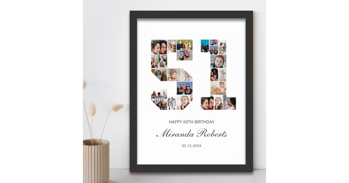 51st Birthday Number 51 Custom Photo Collage Poster | Zazzle