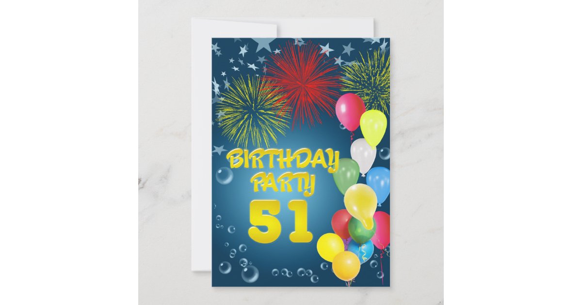 51st Birthday party Invitation with balloons | Zazzle
