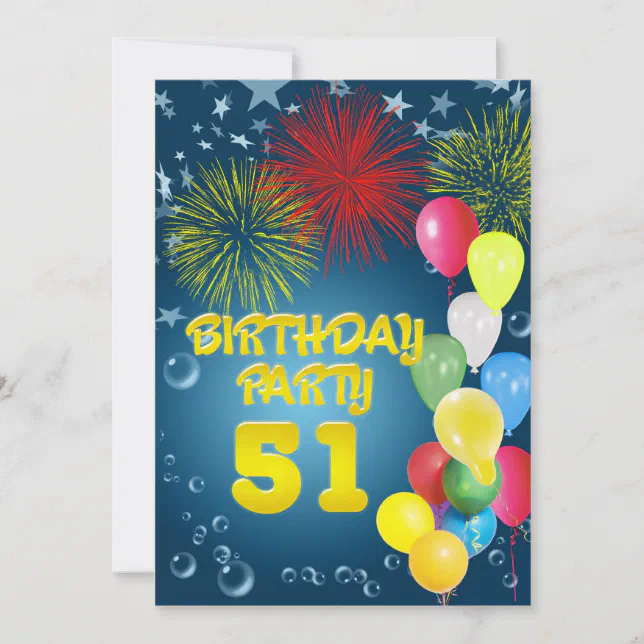 51st Birthday party Invitation with balloons | Zazzle