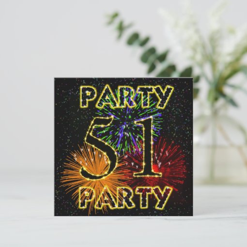 51st birthday party invitation with fireworks | Zazzle