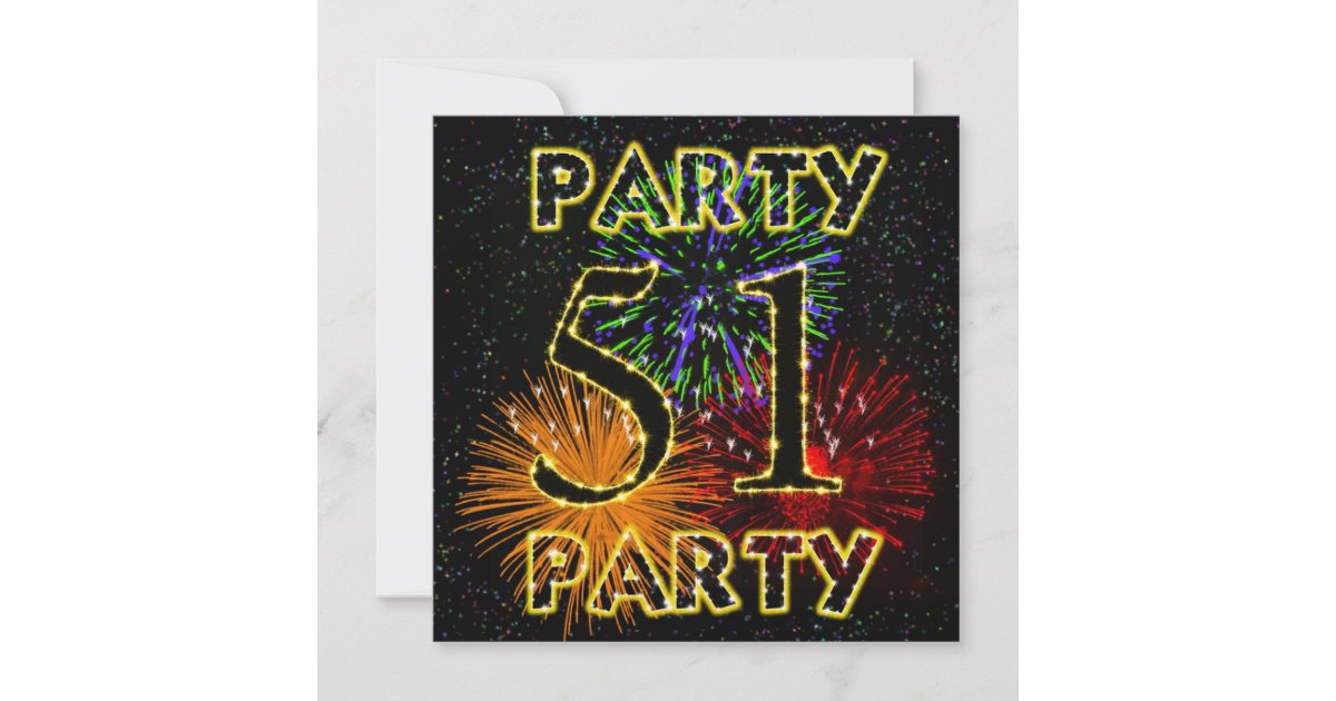 51st birthday party invitation with fireworks | Zazzle