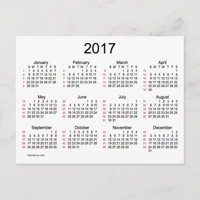 52 Weeks 2017 Mini Calendar by Janz Postcard | Zazzle