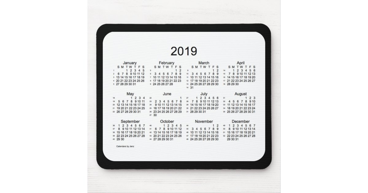 52 Weeks 2019 Calendar Black and White Mousepad | Zazzle