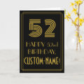 52nd Birthday: Art Deco Inspired Look "52" & Name Card | Zazzle