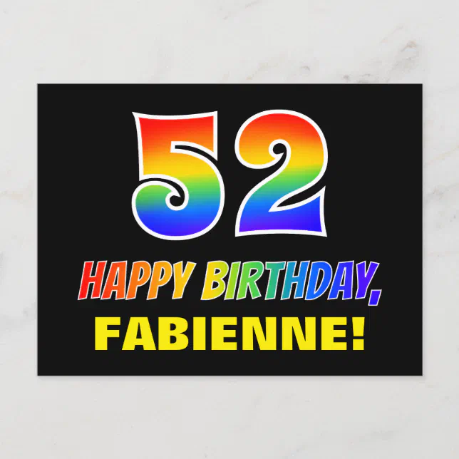 52nd Birthday: Bold, Fun, Simple, Rainbow 52 Postcard | Zazzle
