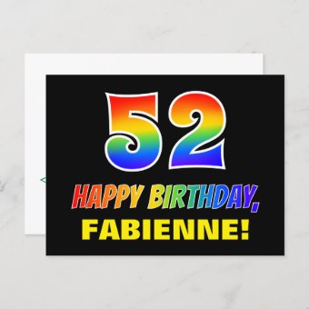 52nd Birthday: Bold, Fun, Simple, Rainbow 52 Postcard | Zazzle
