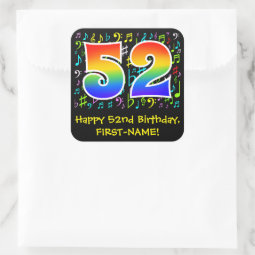 52nd Birthday: Colorful Music Symbols, Rainbow 52 Square Sticker | Zazzle