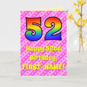 52nd Birthday: Pink Stripes & Hearts, Rainbow # 52 Card | Zazzle