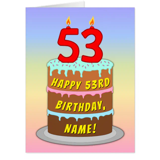 53rd Birthday: Fun Cake & Candles, w/ Custom Name Card | Zazzle