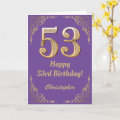 53rd Birthday Purple and Gold Glitter Frame Card | Zazzle