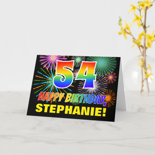 54th Birthday: Bold, Fun, Fireworks, Rainbow 54 Card | Zazzle