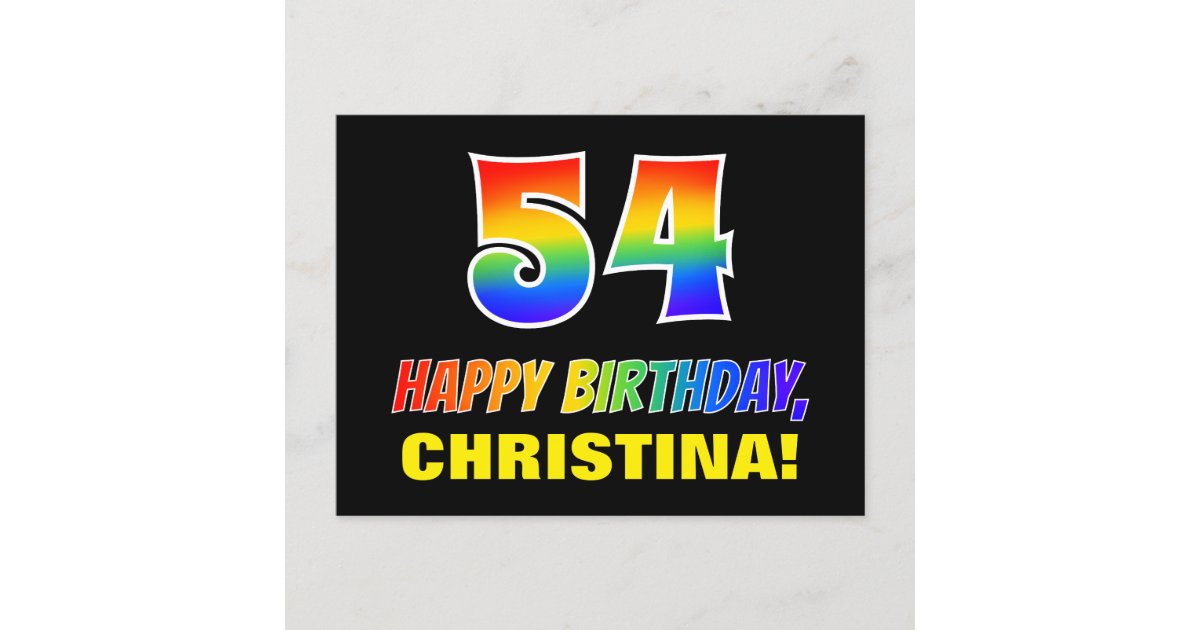 54th Birthday: Bold, Fun, Simple, Rainbow 54 Postcard | Zazzle