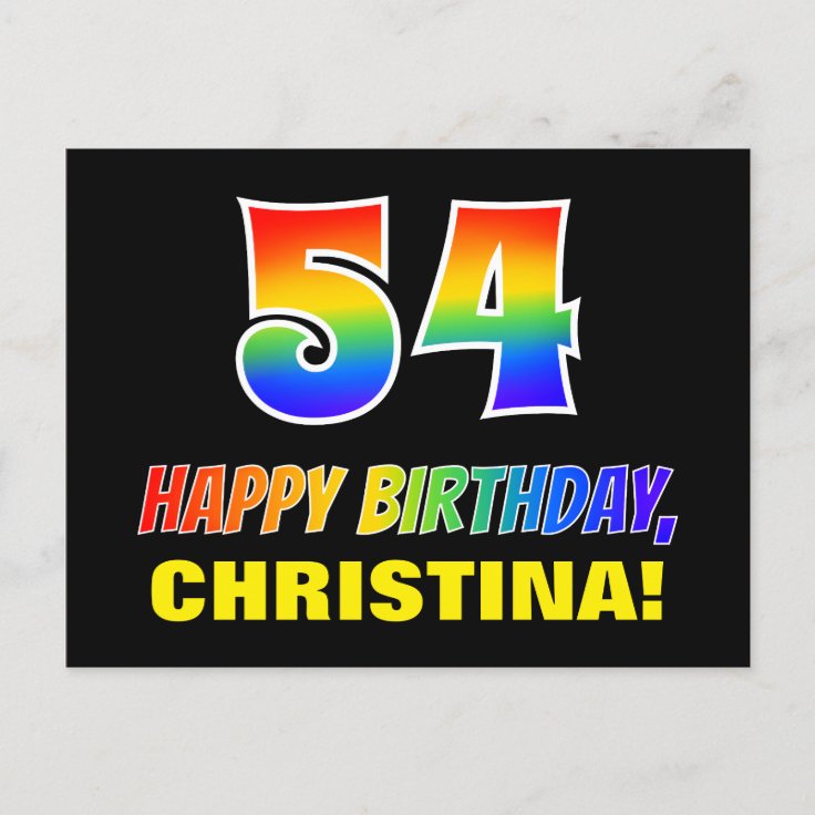 54th Birthday: Bold, Fun, Simple, Rainbow 54 Postcard | Zazzle
