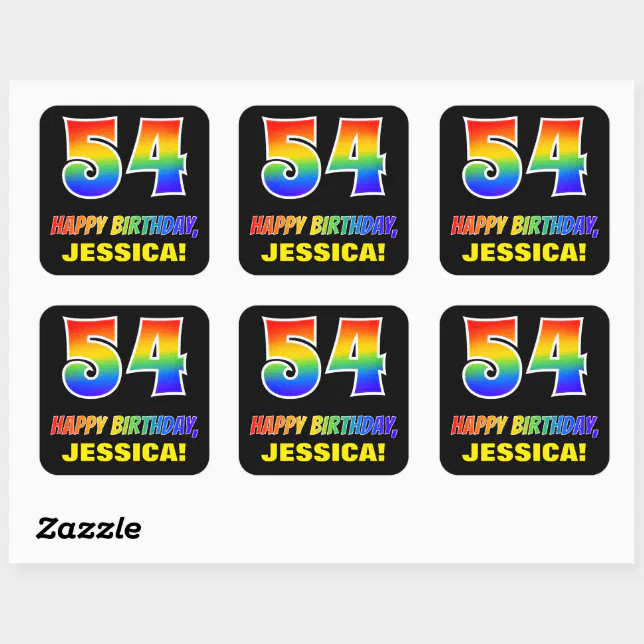 54th Birthday: Bold, Fun, Simple, Rainbow 54 Square Sticker | Zazzle