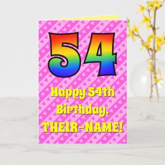 54th Birthday: Pink Stripes & Hearts, Rainbow # 54 Card | Zazzle