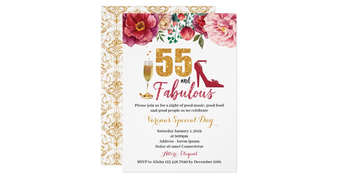 55 and Fabulous Birthday Invitation for Women | Zazzle.com