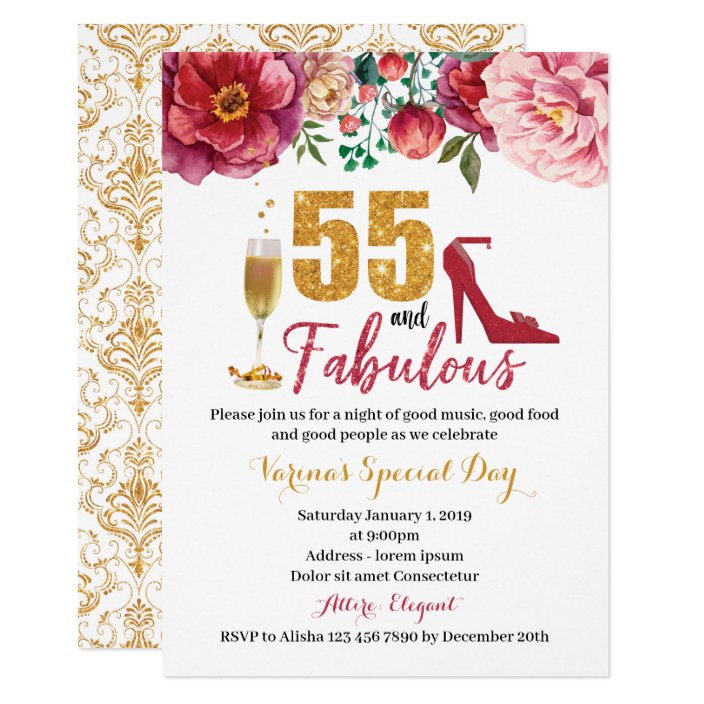 55 and Fabulous Birthday Invitation for Women | Zazzle.com