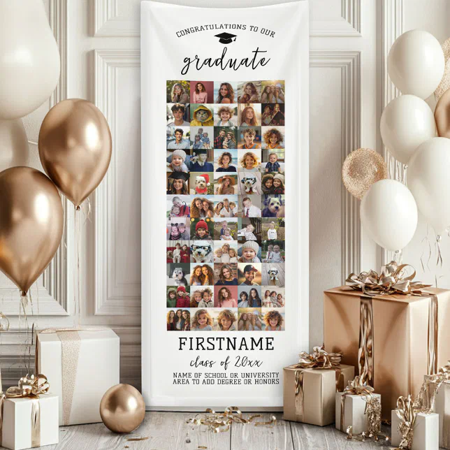 55 Photo Collage Graduation Modern Minimal White Banner | Zazzle