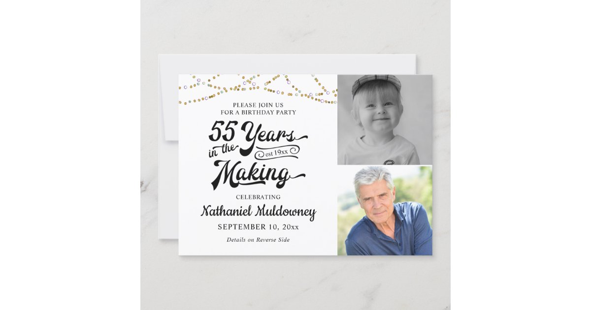 55th Birthday 55 YEARS IN THE MAKING Black Gold Invitation | Zazzle