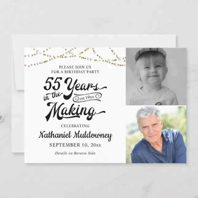 55th Birthday 55 YEARS IN THE MAKING Black Gold Invitation | Zazzle