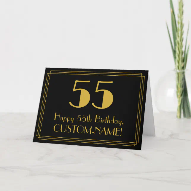 55th Birthday: Art Deco Inspired Look "55" + Name Card | Zazzle