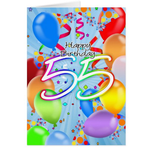 55th Birthday - Balloon Birthday Card - Happy Birt | Zazzle