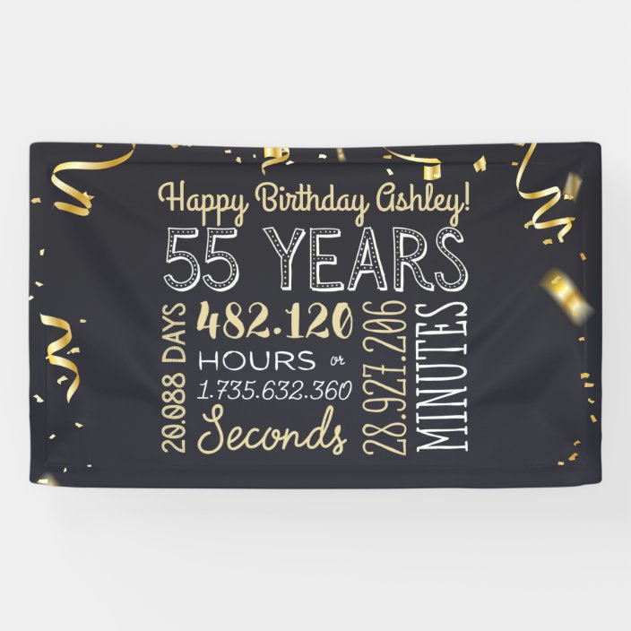 55th Birthday Banner - 55 Years in Hours & Seconds | Zazzle.com